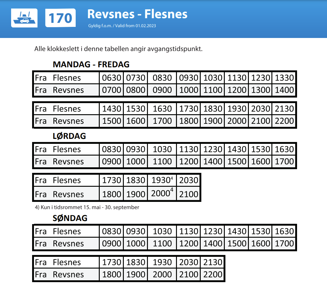 Ferge Revsnes Flesnes: Timer og priser | All informasjon - Alt du ...