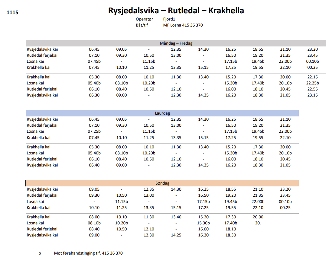 Ferge Rysjedalsvika Rutledal Krakhella: Timer og priser | All ...