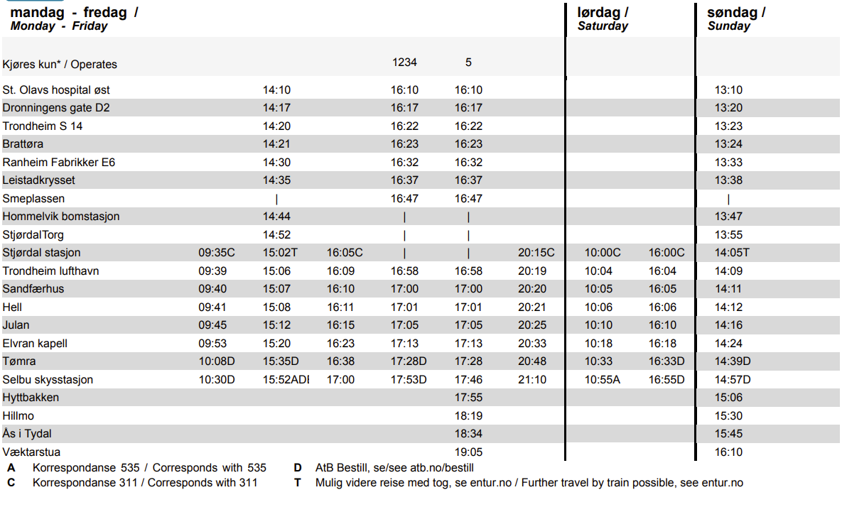 Buss Stjørdal Trondheim Linje 311/430: Timer og priser | All informasjon